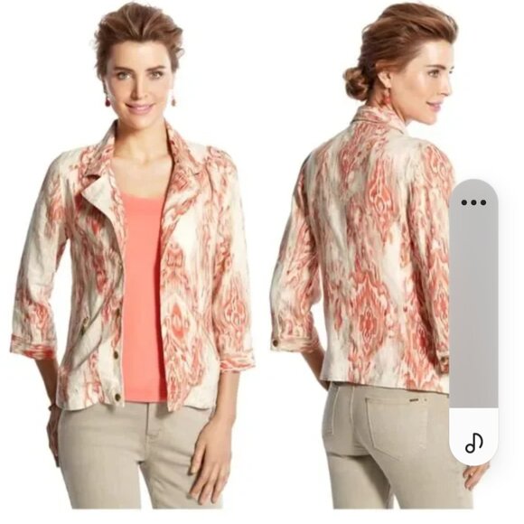 Chico's | Tops | 0 Linen Tie Dye Chicos Linen Jacket Button Up Plus ...